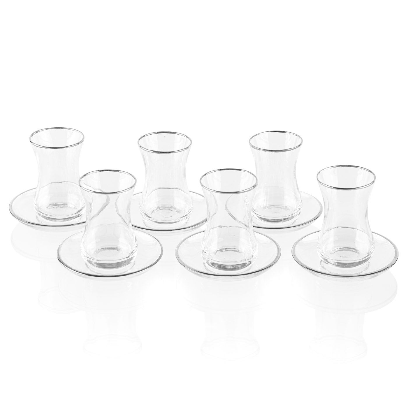 Glass SILVER Curved Shiur Seder Glasses Saucers Set Of 6 Dish It
